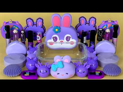 PURPLE SLIME 💜 Mixing makeup and glitter into Clear Slime. Satisfying Slime Videos 2160p.