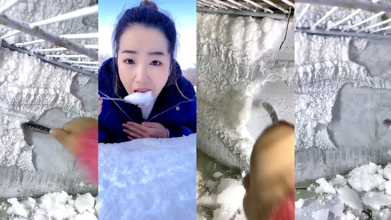 REAL SNOW EATING | FREEZER FROST SCRAPING / ICE EATING - YouTube