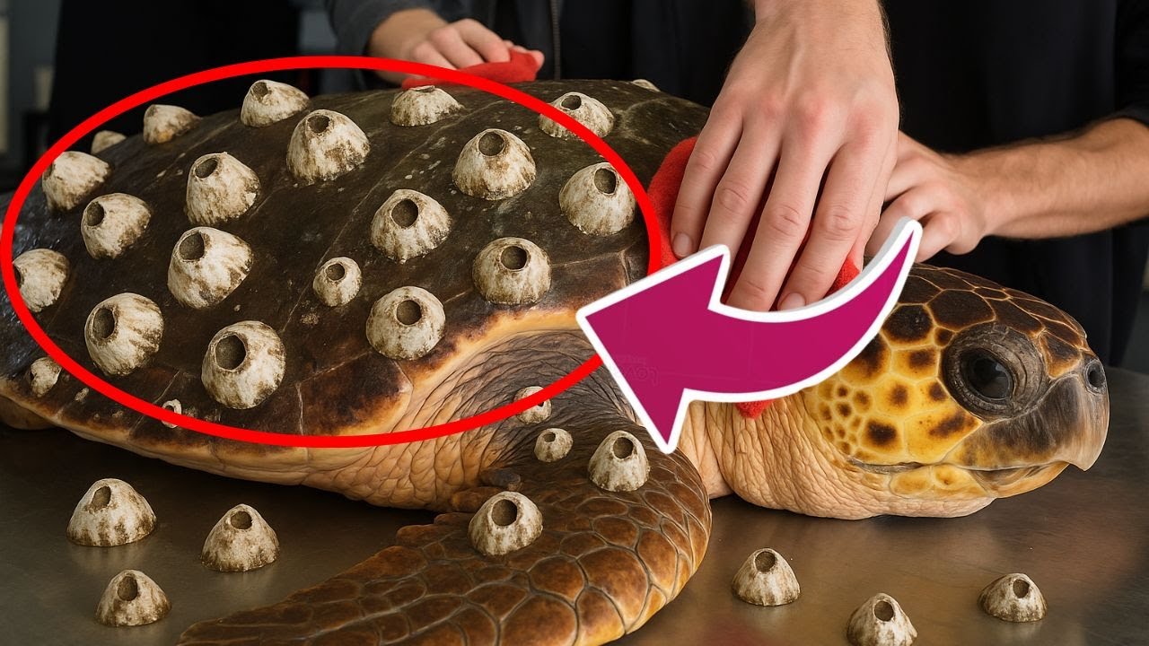 Remove full barnacle from sea turtle. Rescue poor sea turtle # ...