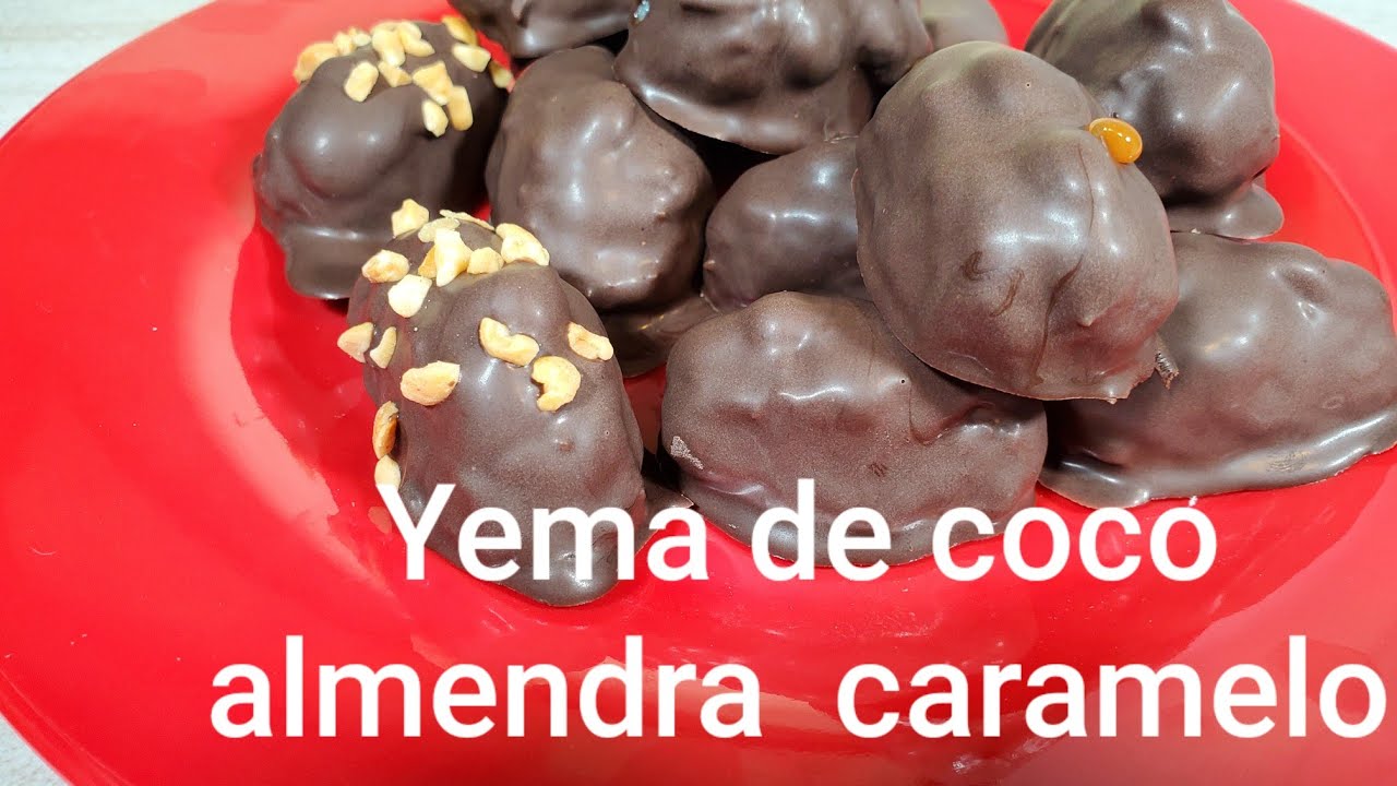 Yema de Coco con caramelo almendra y chocolate - YouTube