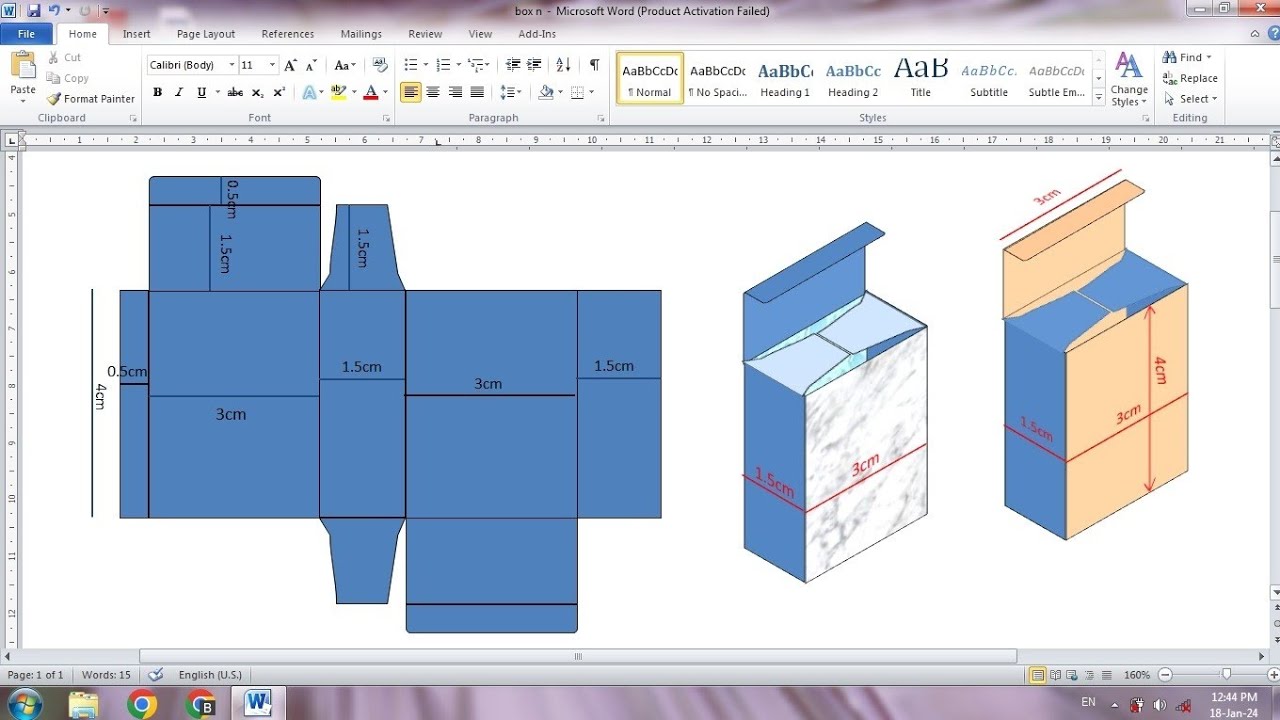 How to make a 3D Box with dimension in MS Word? - YouTube