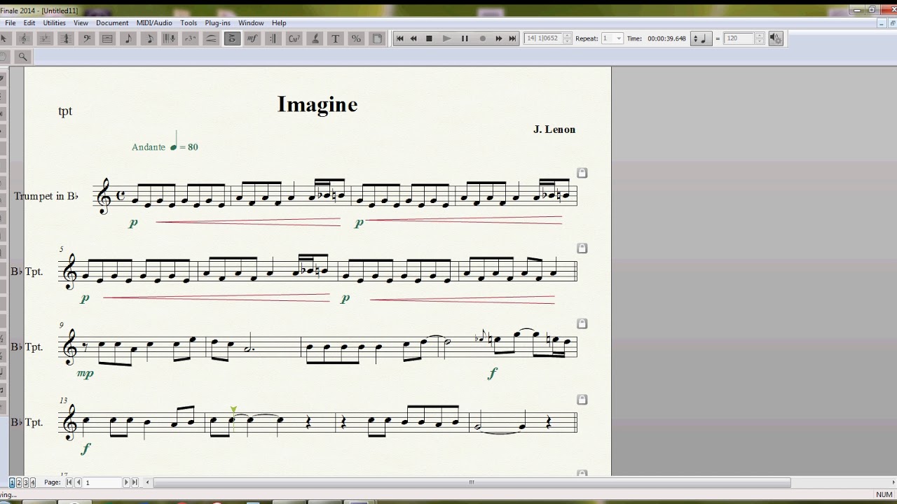 Imagine by Lennon Easy Trumpet - YouTube