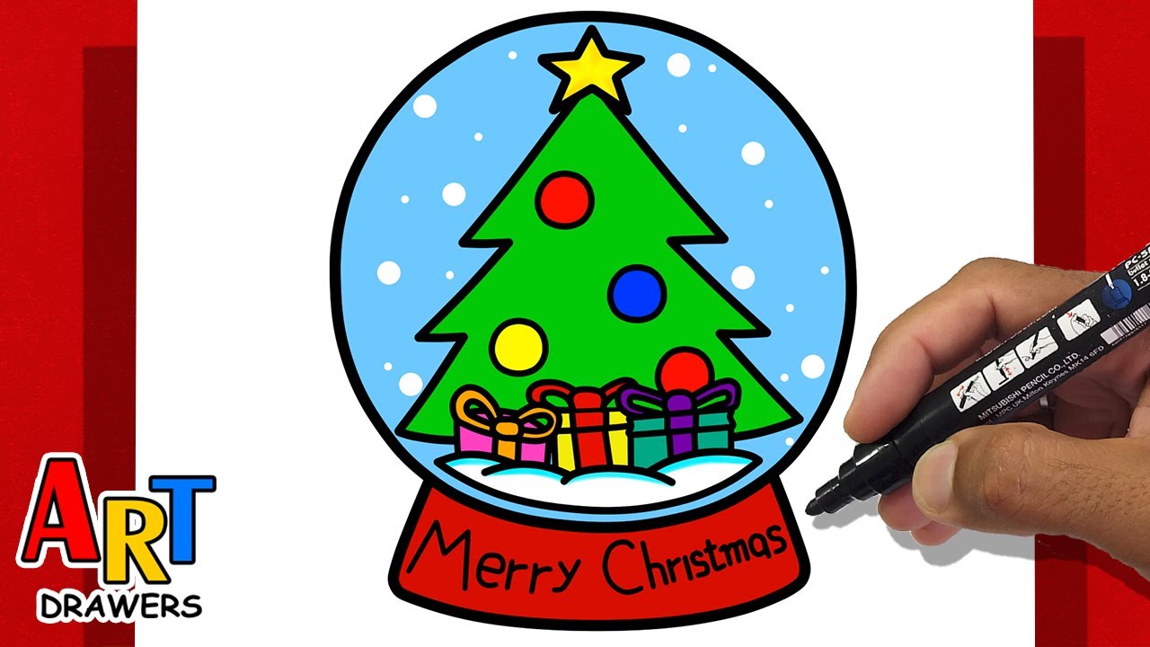 How To Draw Christmas SNOW GLOBE🎄Merry Christmas⭐2025 / 2026 ...