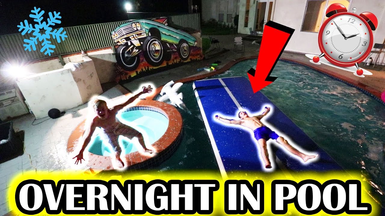 24 HOUR OVERNIGHT IN OUR POOL (Freezing) - YouTube