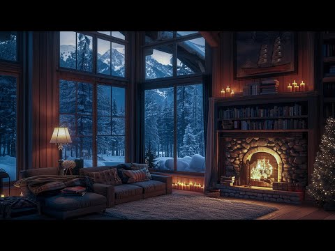 Ambient Relaxation: Winter Fireside with Fireplace and Wind Sounds ...