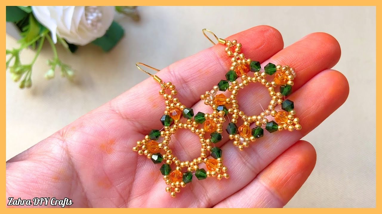 Beaded Earrings Tutorial using Seed Beads and Bicone Beads. How to Make ...