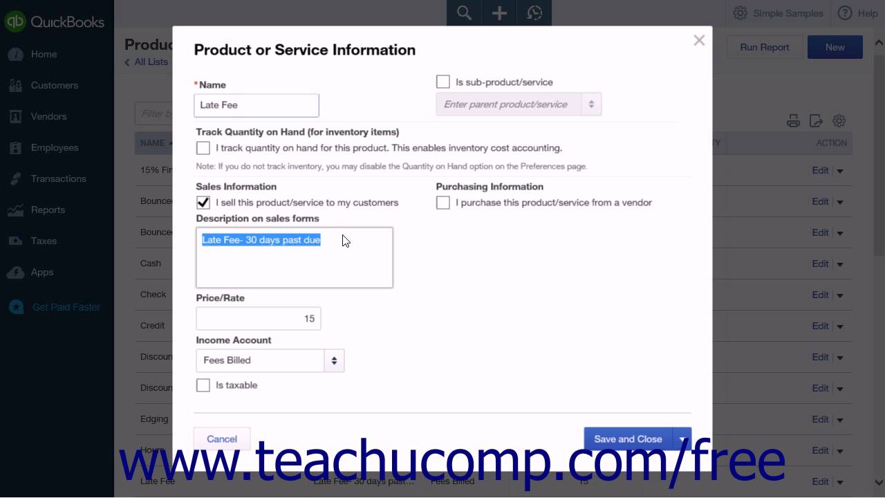 QuickBooks Online Plus 2015 Tutorial Creating Finance Charge Items ...
