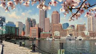 BOSTON SKYLINE | Spring Waterfront Landscape Art for TV | 4K