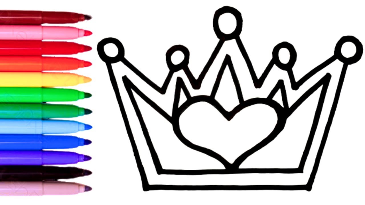 Beautiful Princess Crown with Heart Drawing and Painting for kids | Art ...