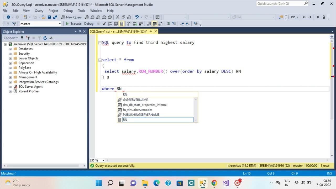 Sql Query To Find Third Highest Salary In Company Sql Server Madhu Youtube