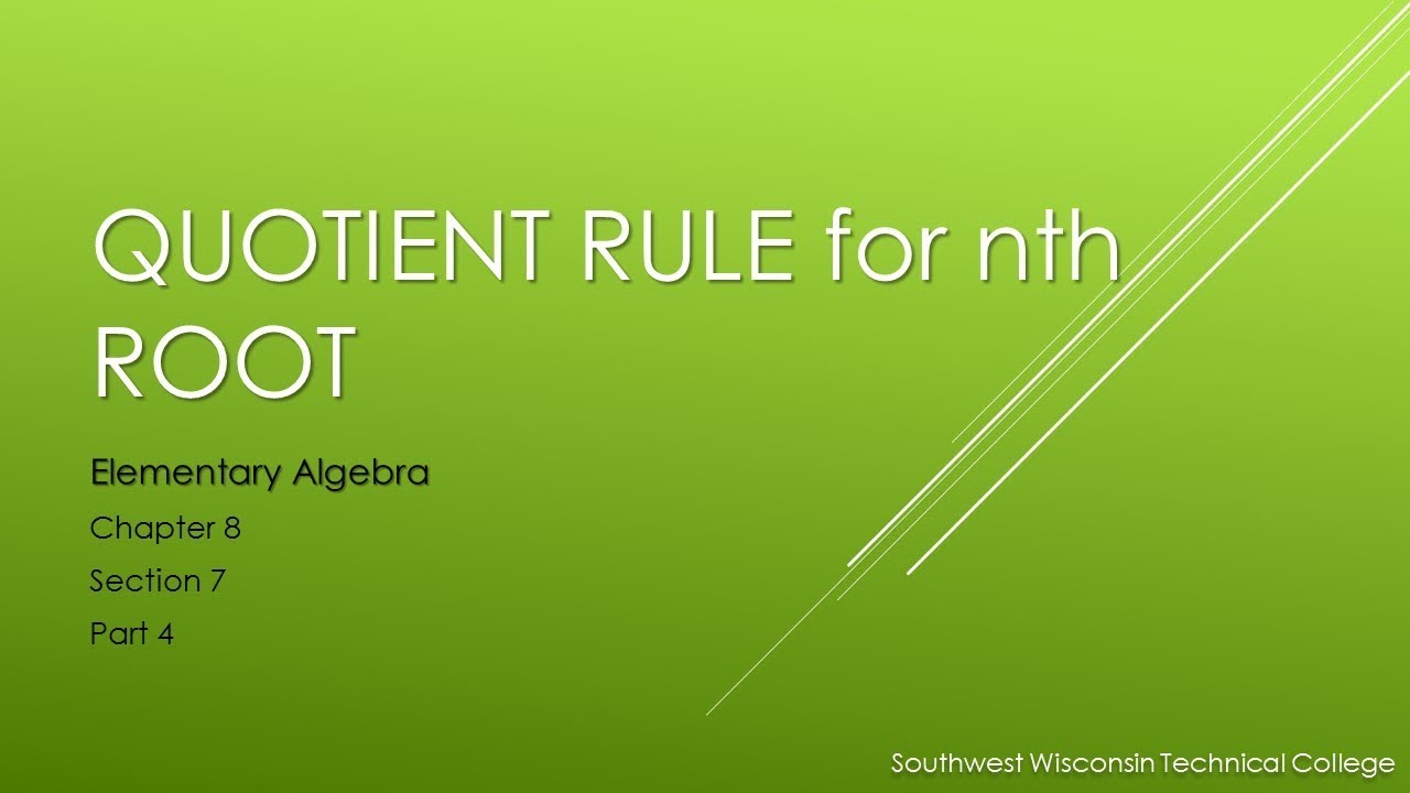 Quotient Rule for nth Root - Elementary Algebra - YouTube