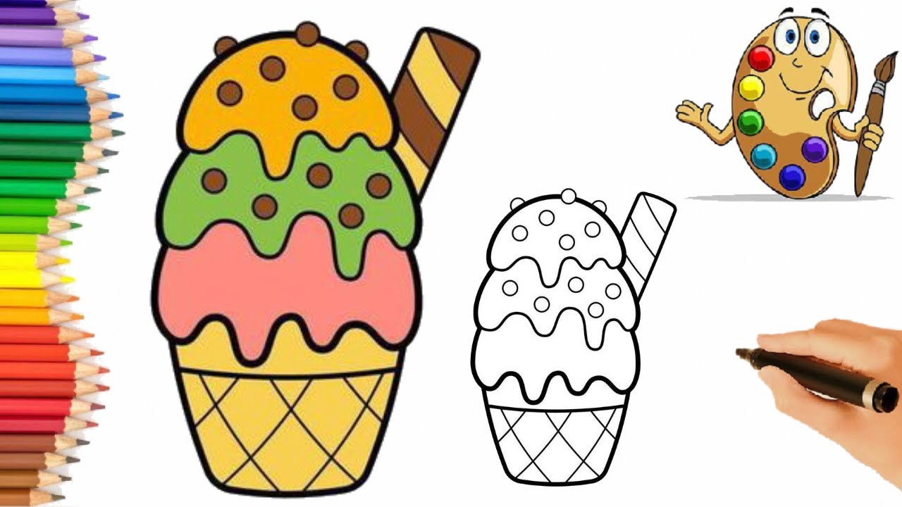 How to draw an ice cream step by step / Learning how to paint ice cream ...
