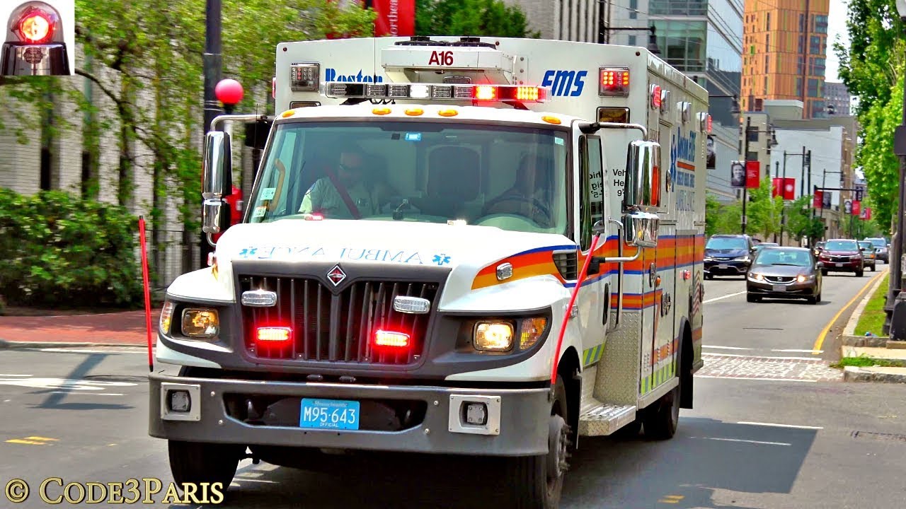 Boston EMS Ambulance A16 Responding Lights and Sirens - YouTube