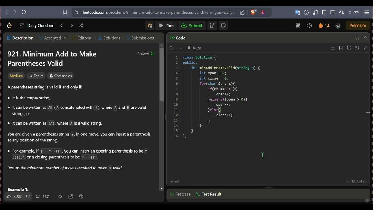 🔧 Minimum Add to Make Parentheses Valid | LeetCode Problem 921 | C++ ...