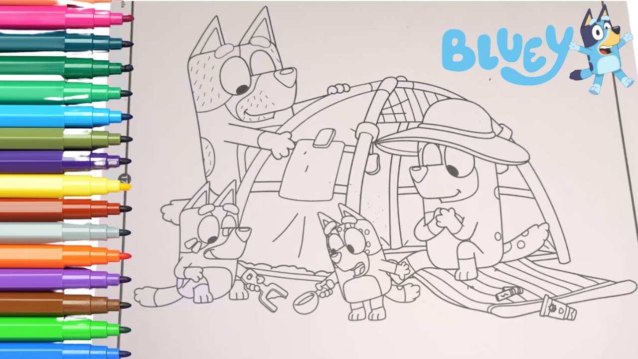 Coloring Bluey & Family at the Beach | DIY fun kids coloring | Markers ...