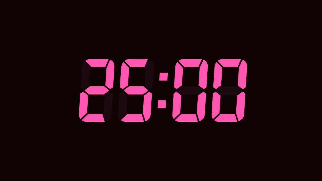 25 Second Digital Countdown Timer | Dark Background | Fuchsia Pink Text ...