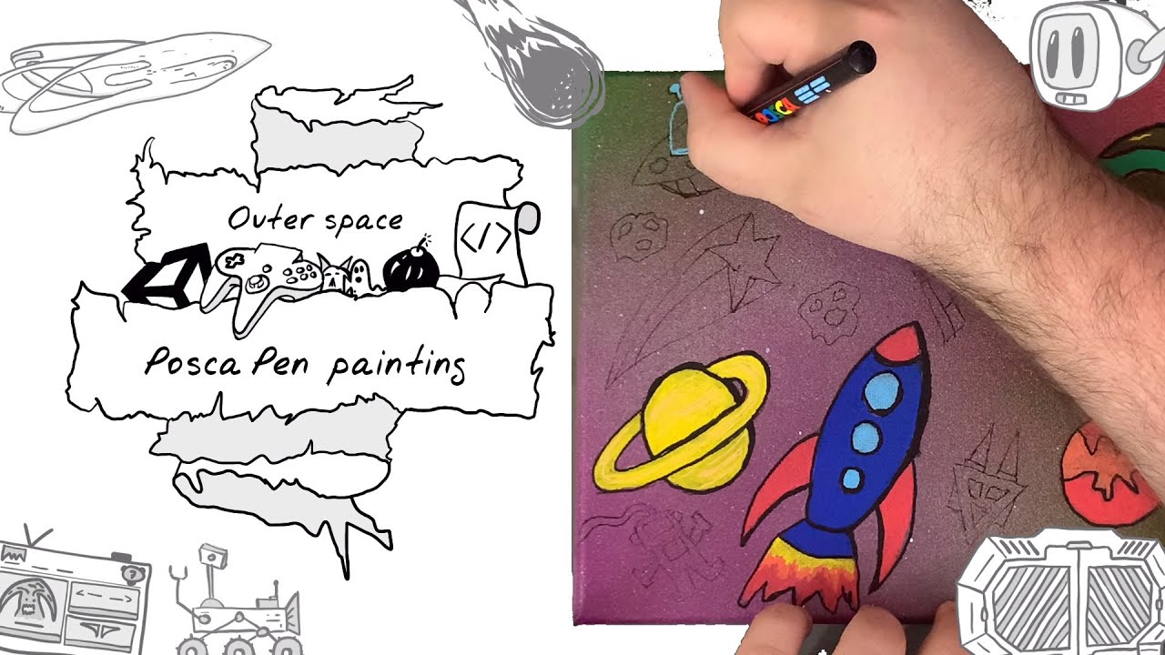 Outer space drawing with posca pens and spray paint - YouTube