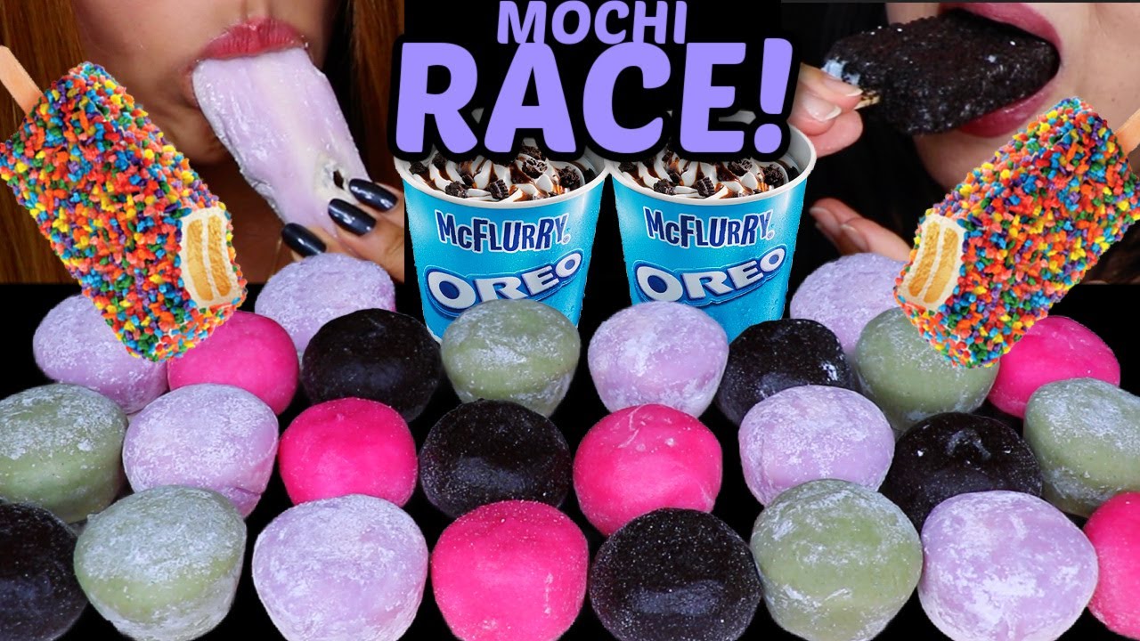 ASMR MOCHI ICE CREAM & OREO MCLFURRY RACE! What we ate at Disney World ...
