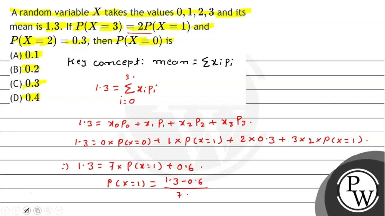 A random variable \( X \) takes the values \( 0,1,2,3 \) and its me... - YouTube
