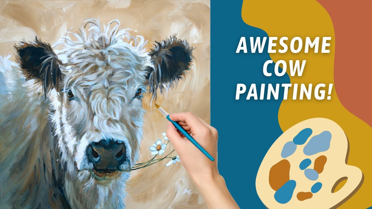 ACRYLIC COW PAINTING! Painting CURLY FUR Cow! Cow on WOOD Board! By ...