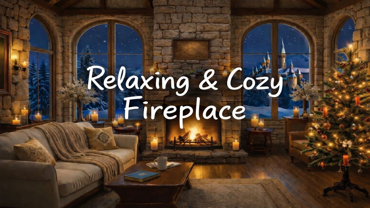 3 Hours of Cozy Fireplace Ambience🌙 Crackling Fire, Cozy Cabin ...