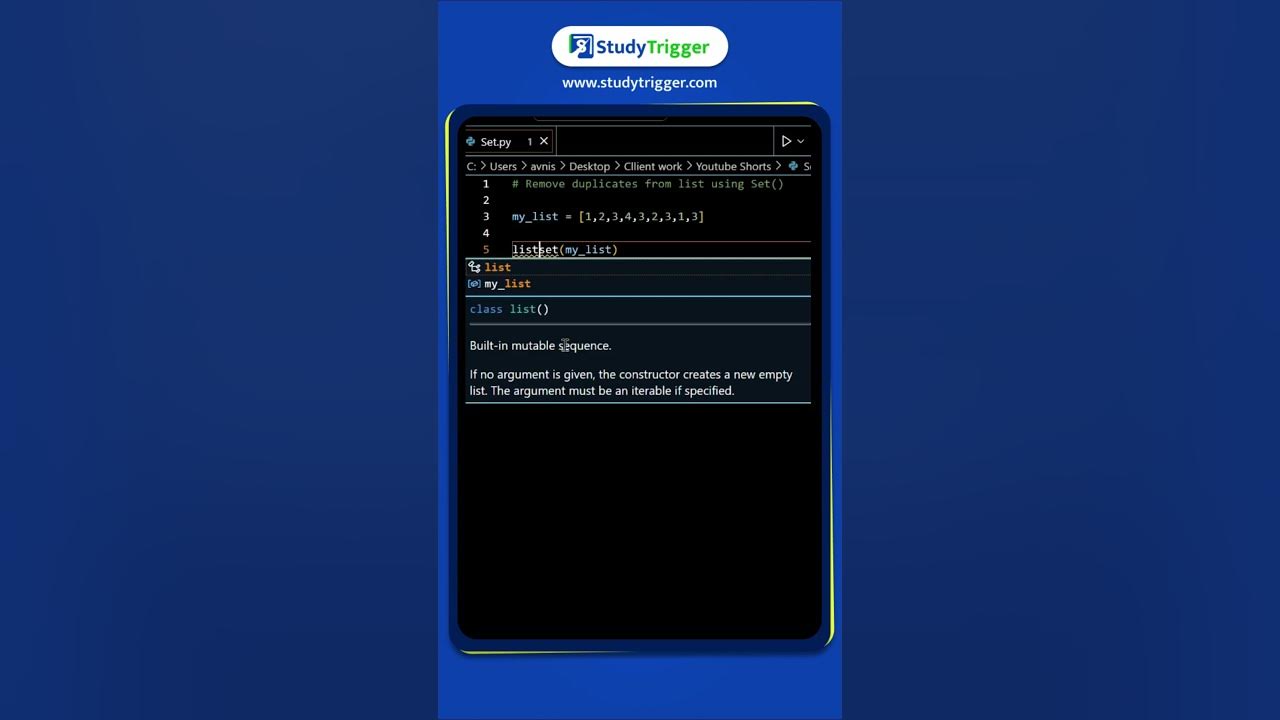 Mastering Python Eliminate Duplicate Data From Lists In One Line 🐍🔥pythontricks Codingshorts 3209