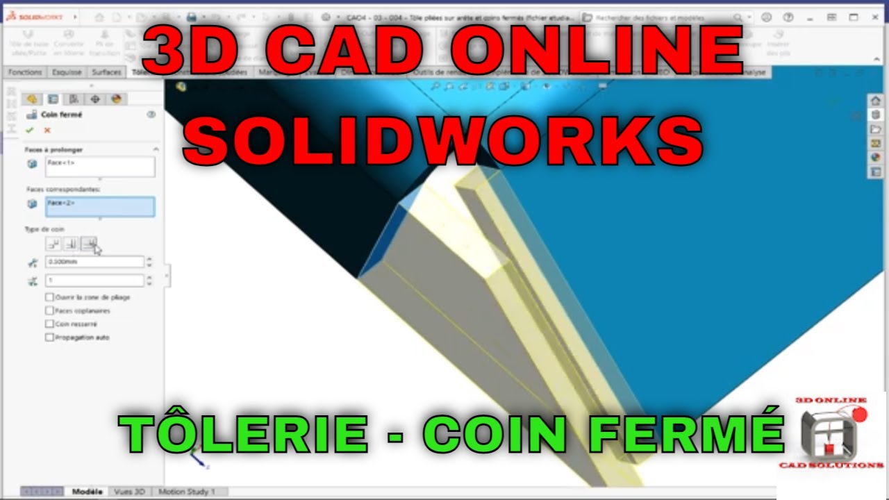 Solidworks - Tôlerie - Fermeture avec "Coin fermé" - YouTube