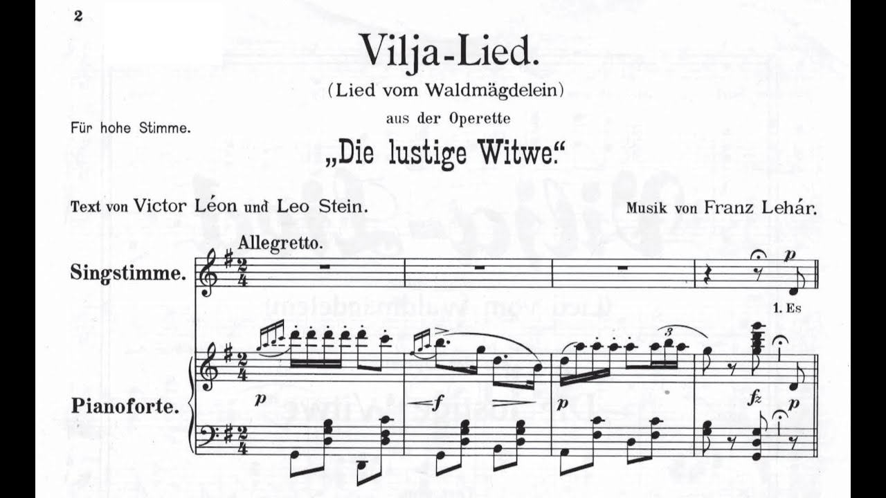 Vilja-Lied /Vilia (from The Merry Widow)Franz Lehár, Piano ...