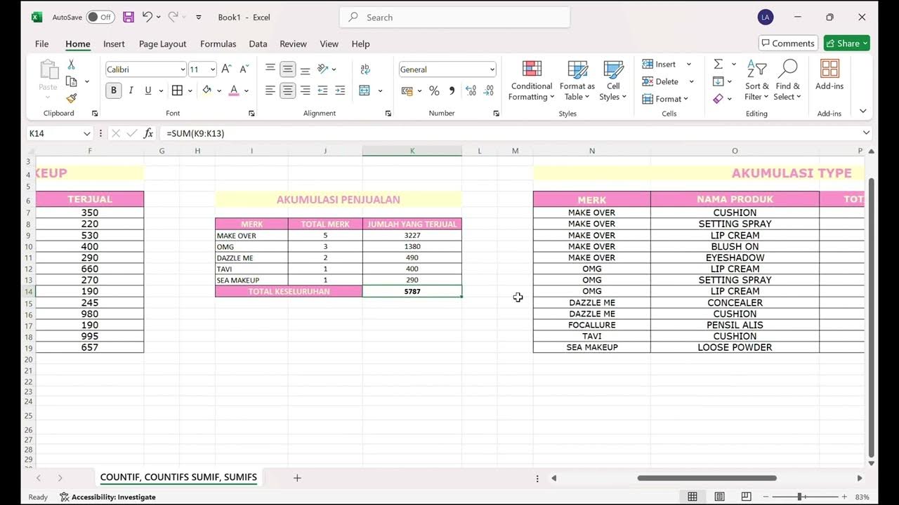 Tutorial menggunakan rumus excel Sumif/s dan Countif/s - YouTube