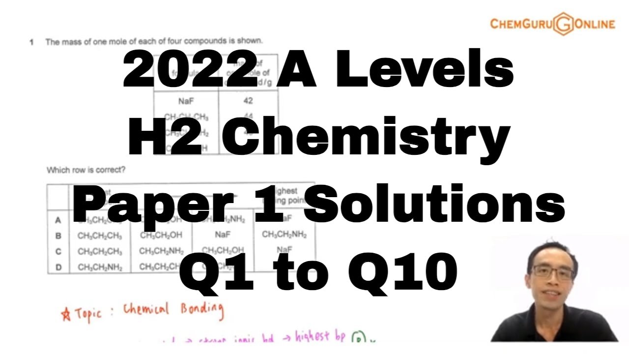 2022 A Level H2 Chemistry Paper 1 Solutions - Questions 1 to 10 - YouTube