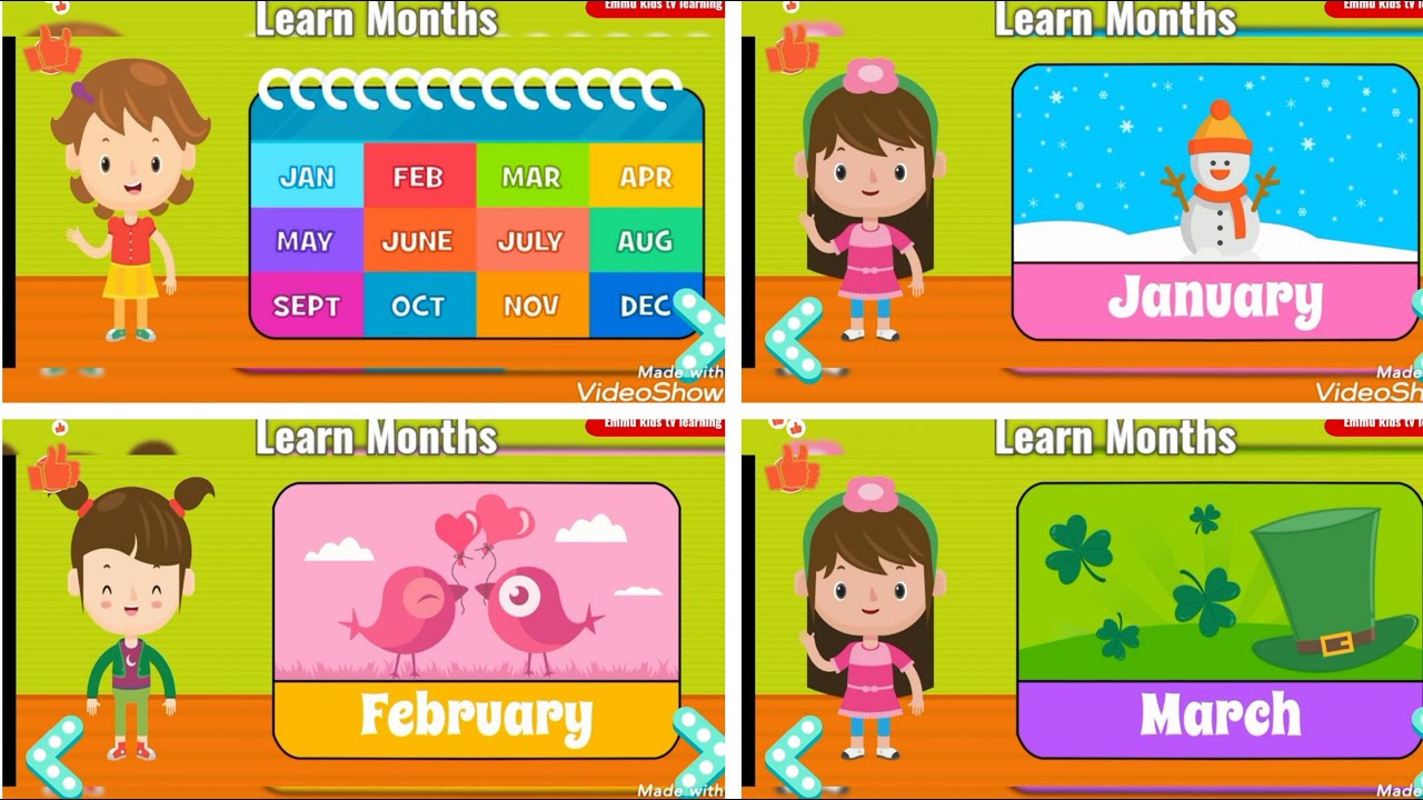 Months Name for kids | Learn 12 Months | January, February, March ...