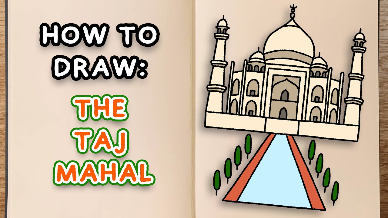 How to draw and colour! THE TAJ MAHAL (step by step drawing tutorial ...