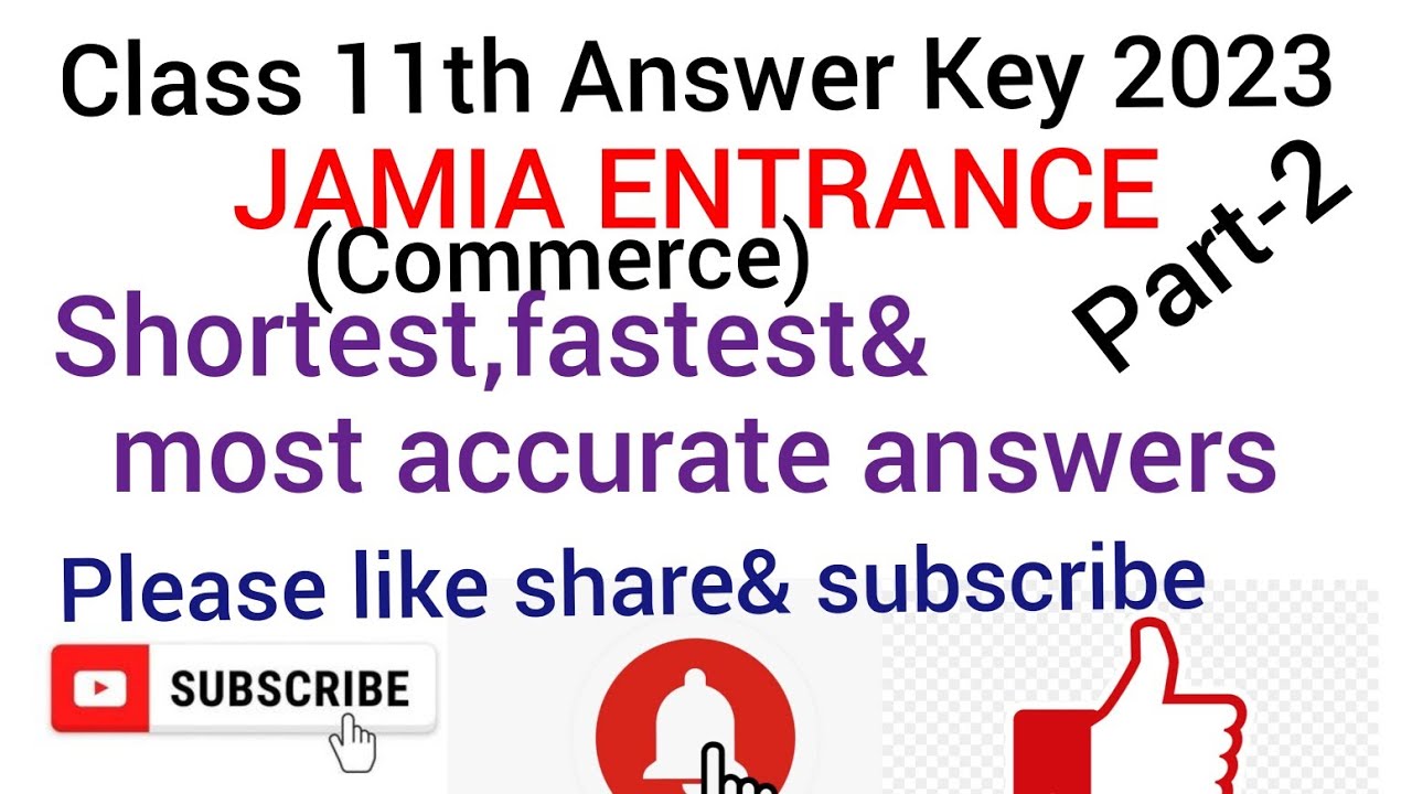 Class 11th commerce JAMIA Entrance Exam Answer Key/Solution with tricks ...