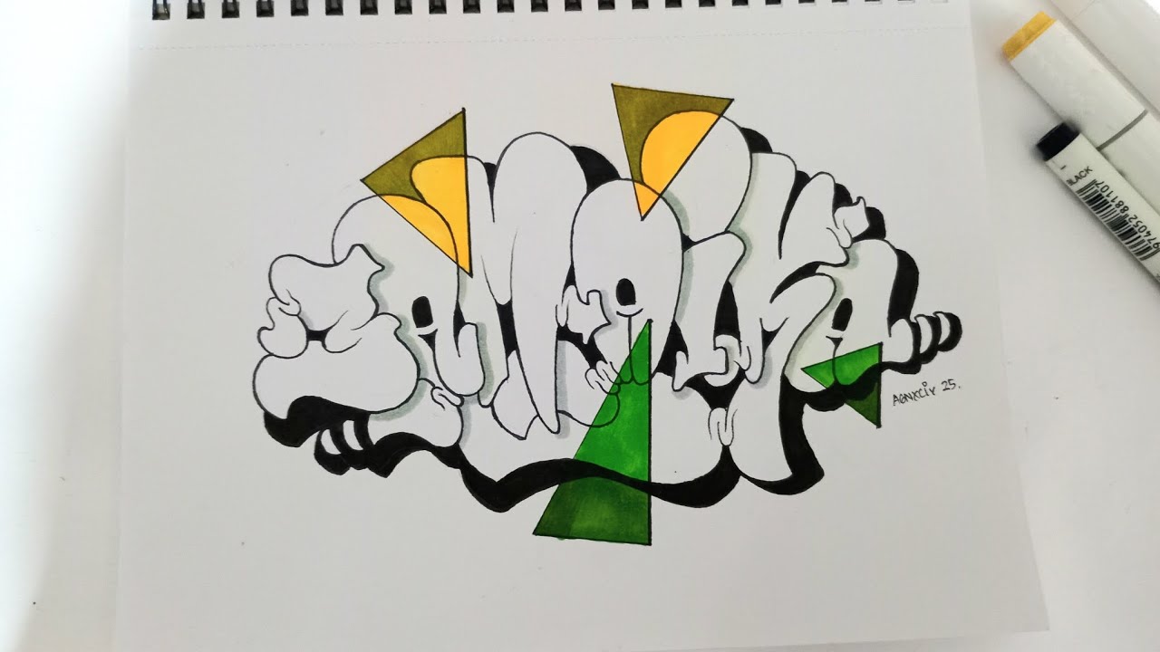 How to make graffiti on paper Sketchbook a5 - YouTube