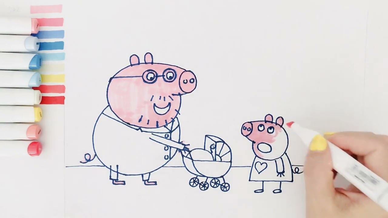 How to Draw A Cute Peppa Pig and Daddy Pig | Noisy Night | Easy drawing ...