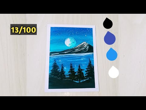 #how to draw beautiful easy midnight painting with full moon 🌝🥰 ️🥰/new ...