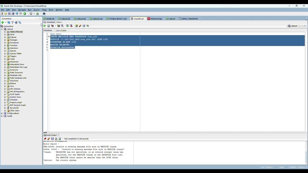 Oracle 66 Create Undo Tablespace - YouTube