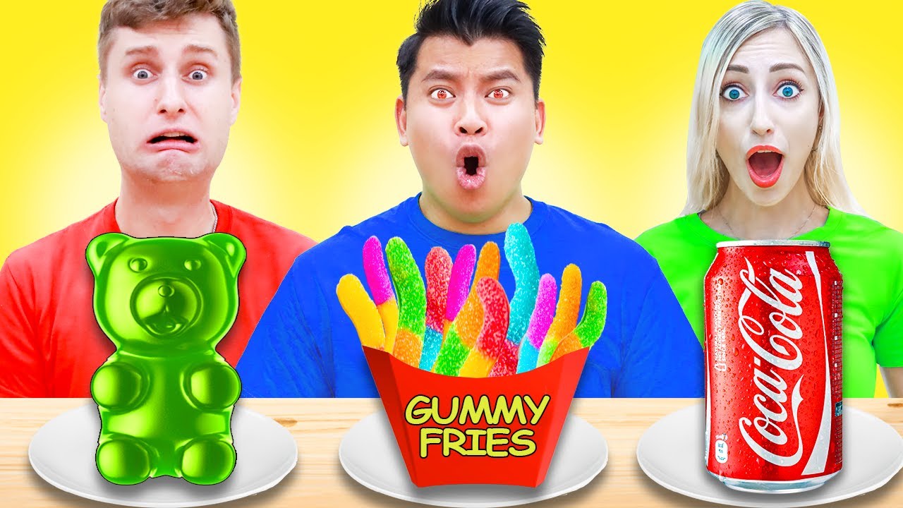 GUMMY FOOD VS REAL FOOD CHALLENGE | EATING CRAZY FOOD FOR 24 HOURS ...