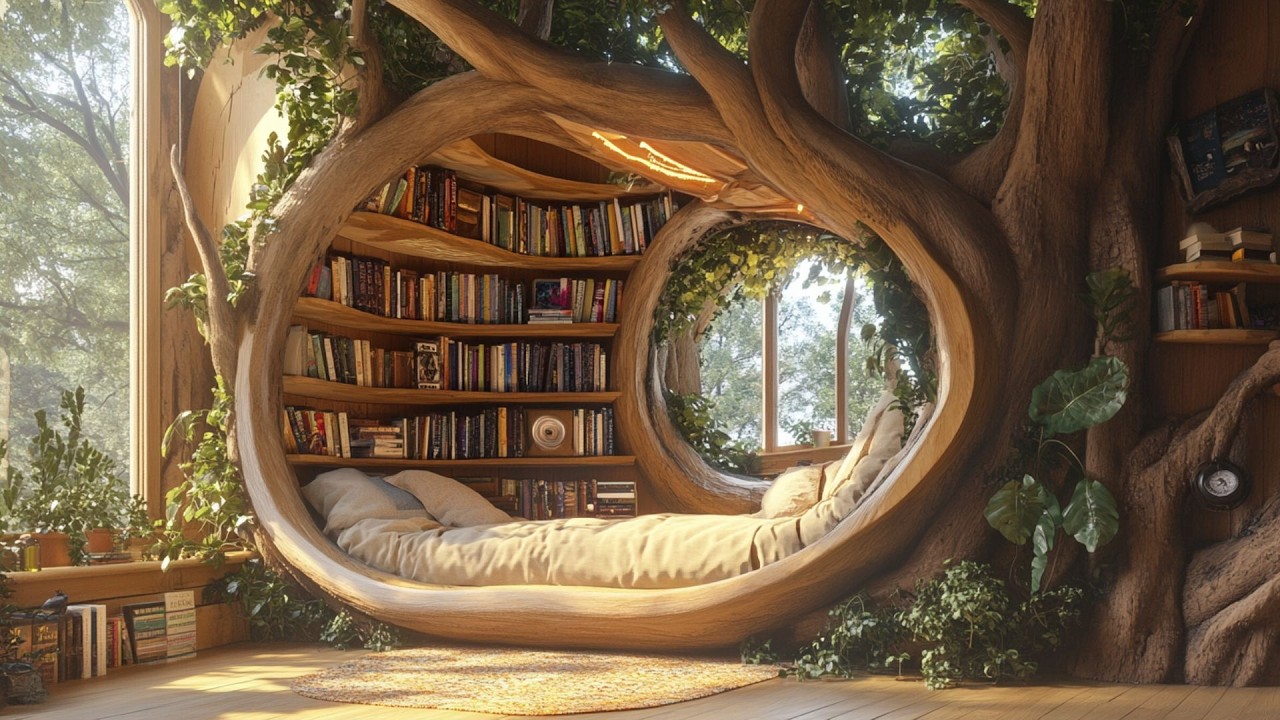 Enchanting Tree-Shaped Book Nook | Ancient Tree with Bookshelves & Cozy ...