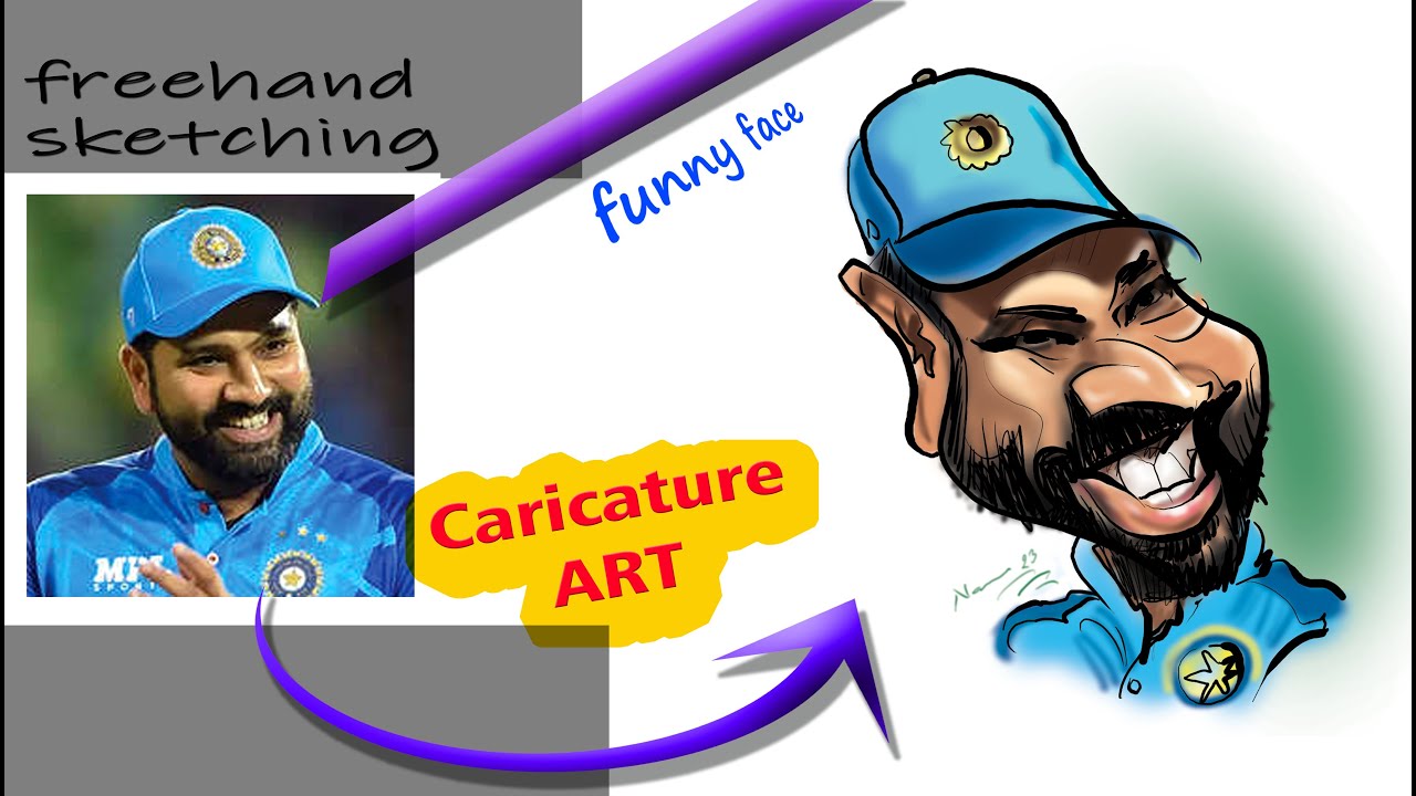 🤣😜😜 Rohit Sharma, Funny Face 👌 cricketer 👌 freehand sketching 😂 ...
