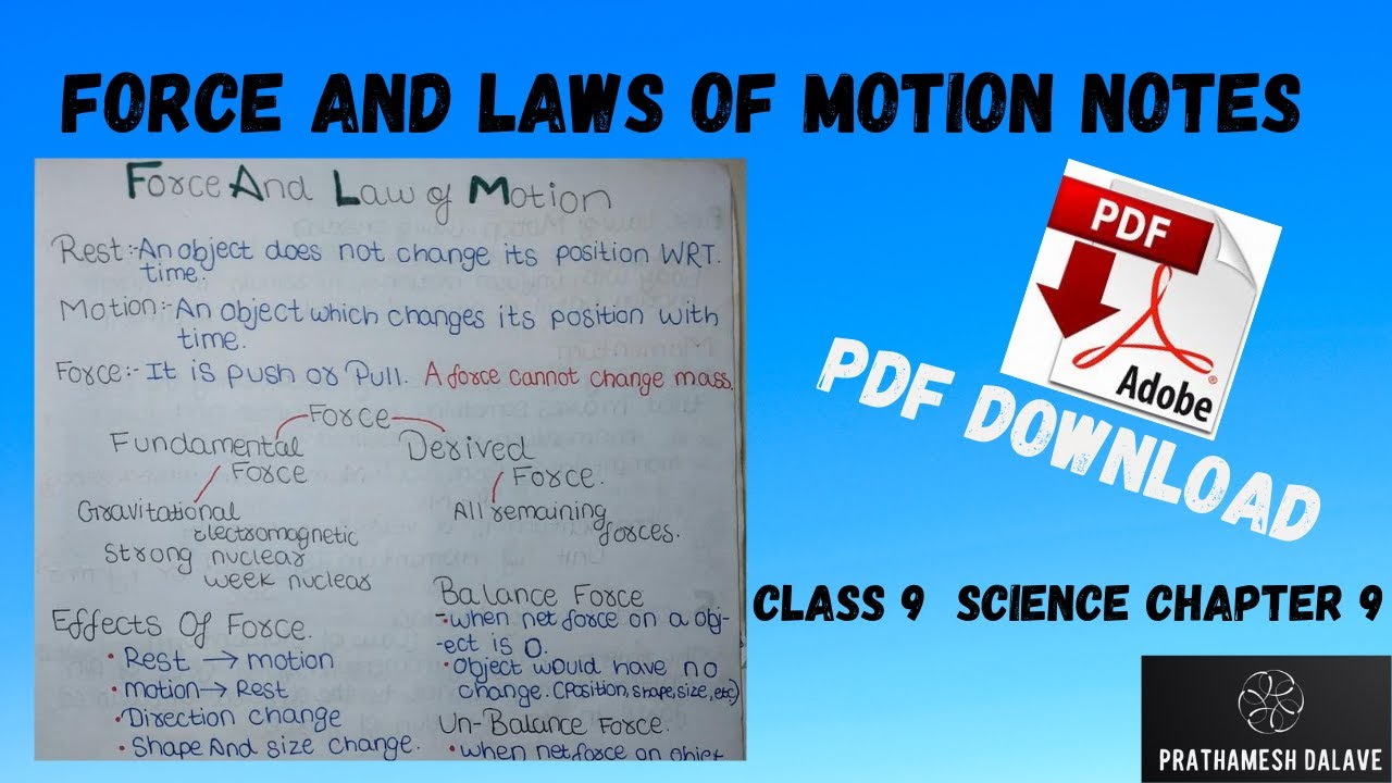 Class 9 Science Chapter 9 Force And Laws Of Motion Notes - YouTube