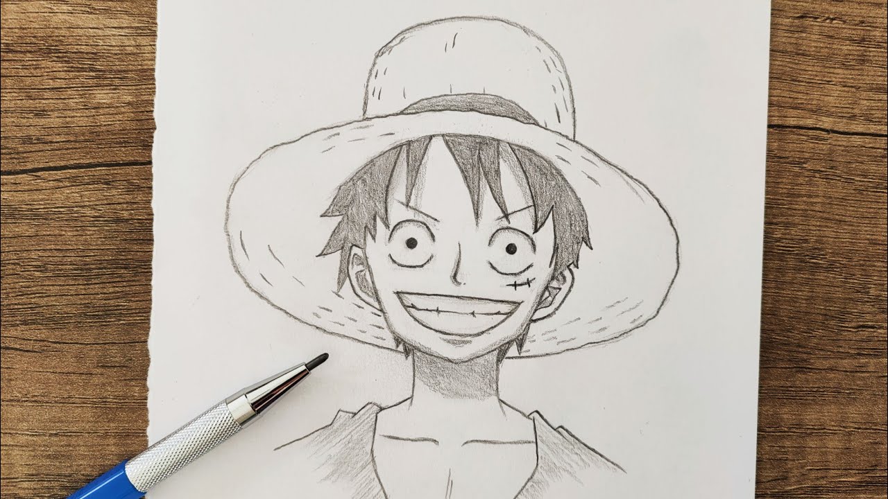 How to draw luffy using only one pencil | draw luffy one piece - YouTube