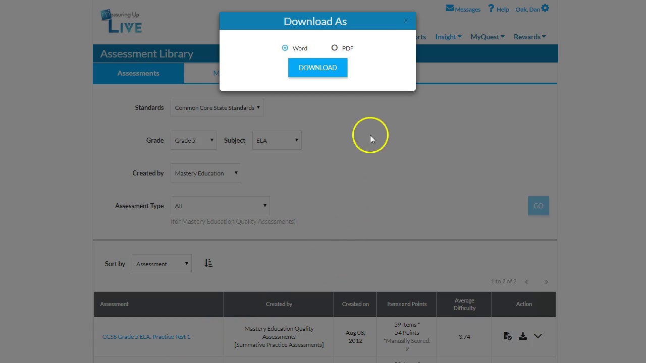 Measuring Up Live Current Insight Customers: Download/Print Assessment ...