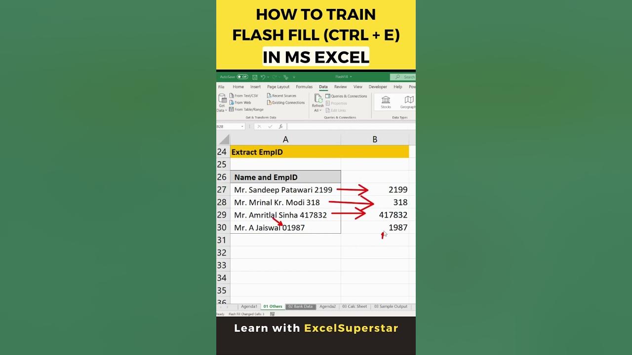 How to Train Flash Fill (Ctrl + E) in MS Excel | #FlashFill #MicrosoftExcel #DataManipulation ...