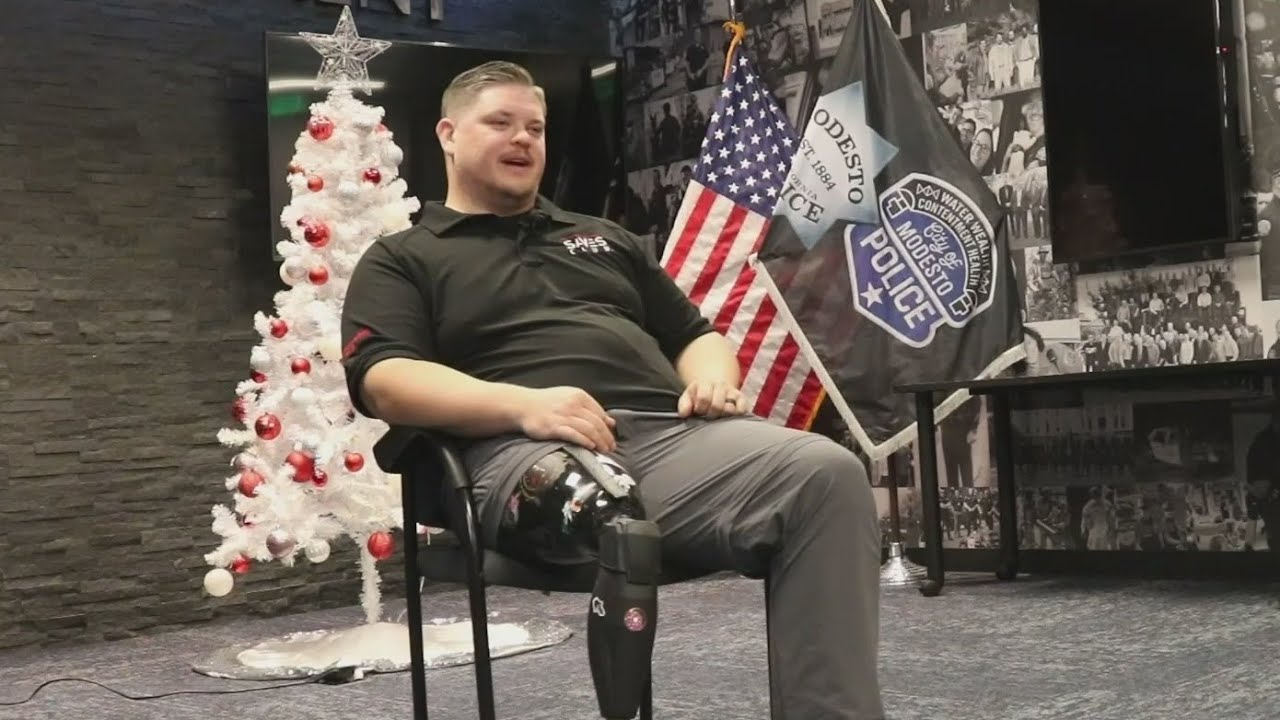 "Happy to be alive": Modesto cop who lost leg in shootout attack ...