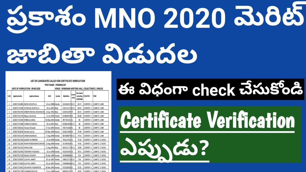 Mno 2020 Merit List Released | How to Check Mno Merit List | Prakasam ...