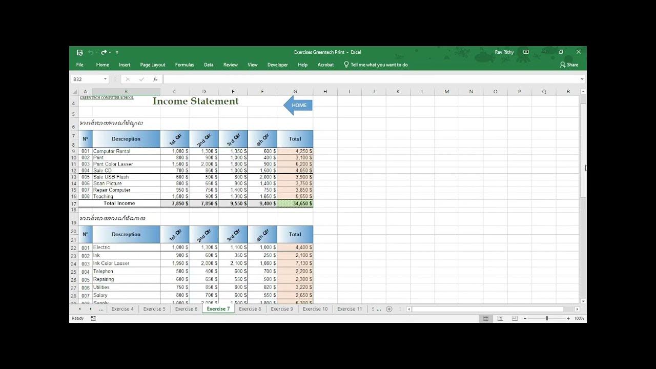 Ms. Excel #7 Income Statement - YouTube