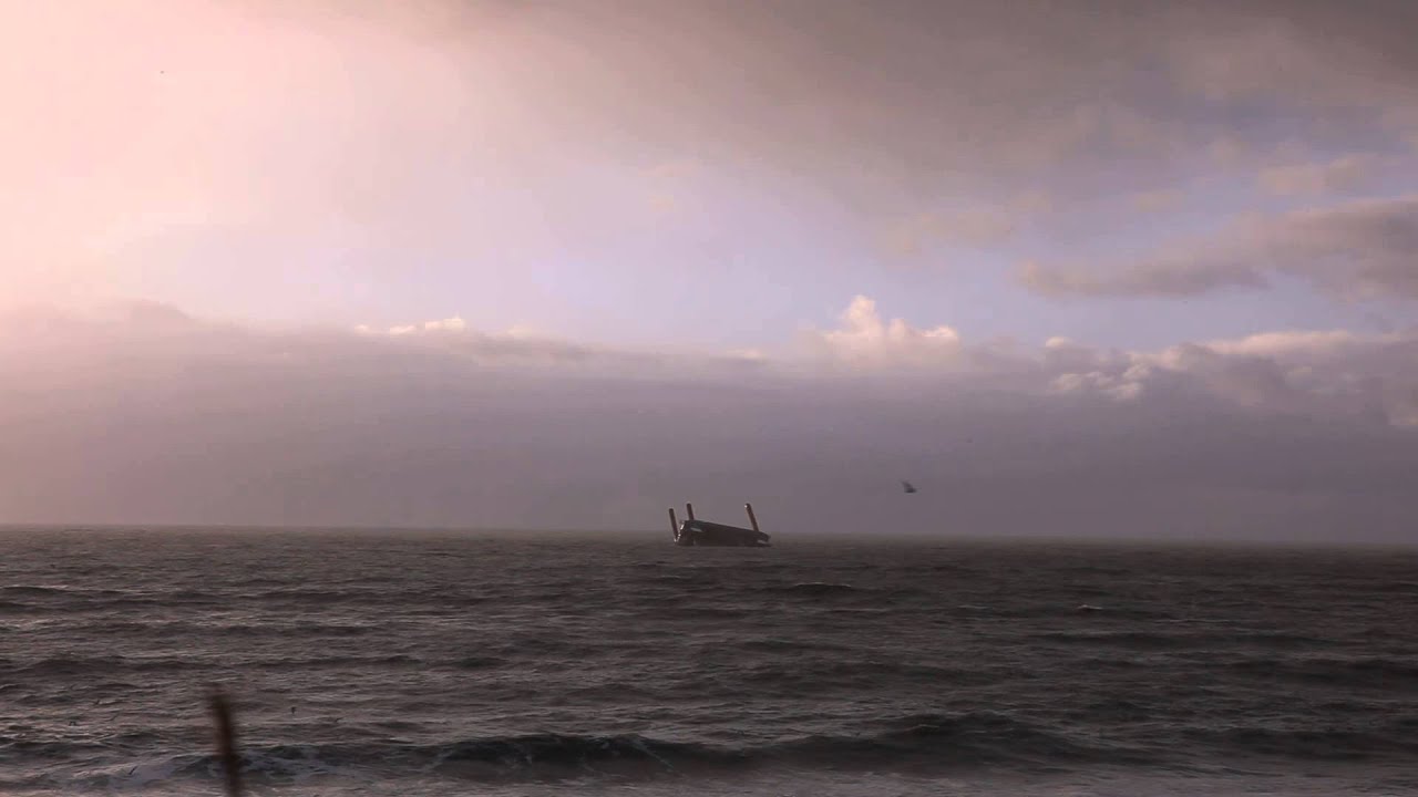 Scenic view 2 of capsized Sea Worker vessel before Bjerregård, Denmark ...