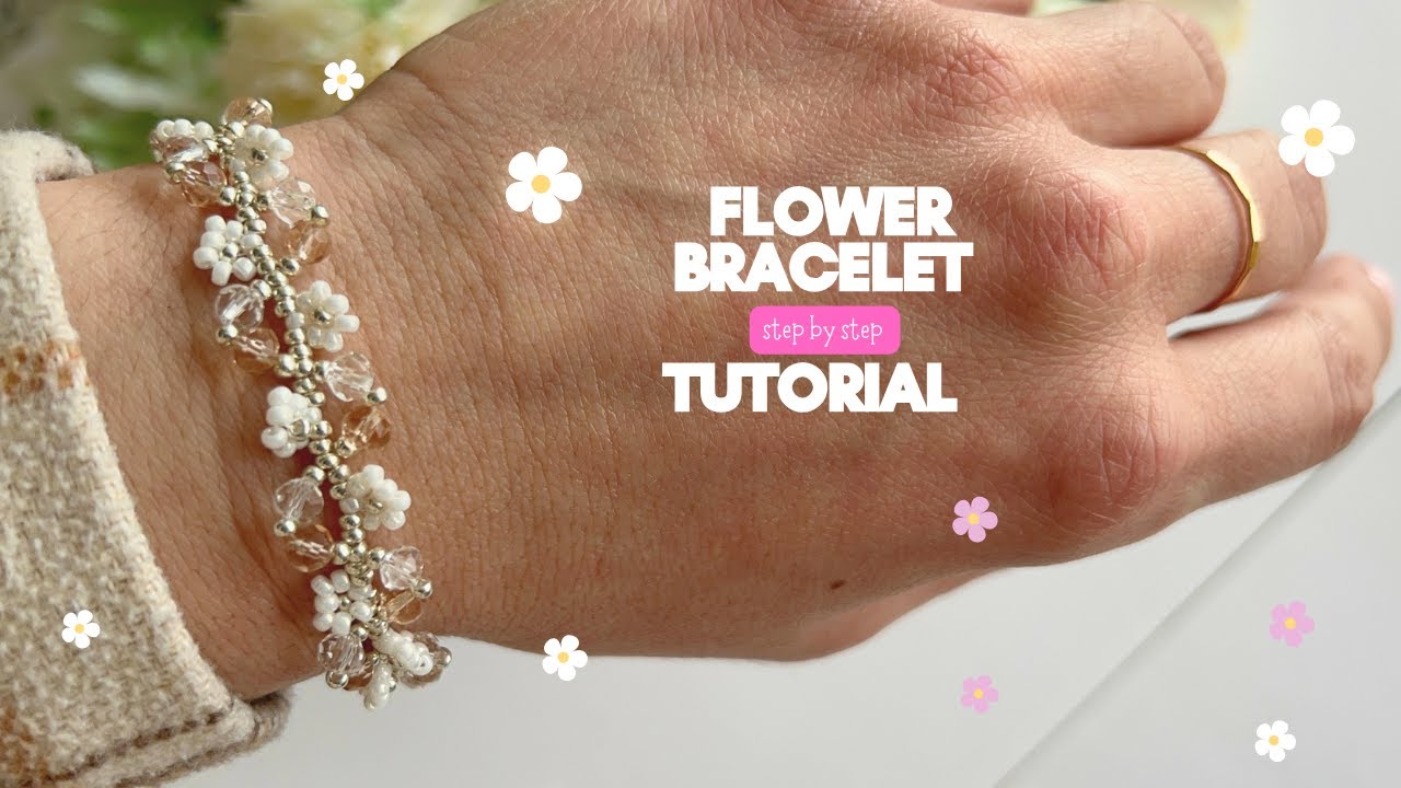 flower bracelet tutorial, how to make beaded flower bracelet, diy step ...