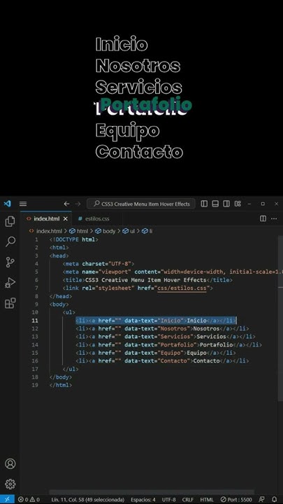 CSS3 Creative Menu Item Hover Effects | Layered Text Effects #html5 #css #short - YouTube